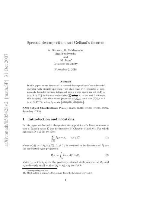 pdf spectral decomposition and gelfand s theorem m jazar