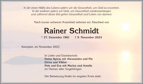 Traueranzeigen Von Rainer Schmidt Allg Uer Zeitung