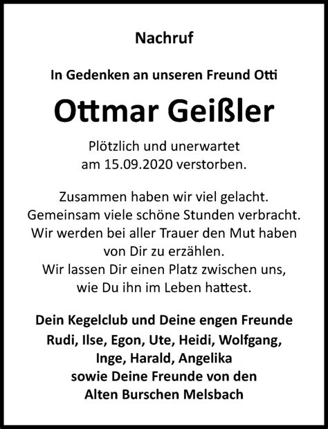 Traueranzeigen von Ottmar Geißler rz trauer de