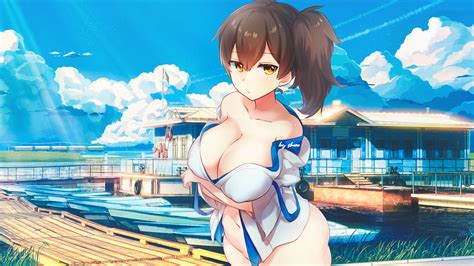 Wallpaper Anime Girls Big Boobs Summer Col Beach 1920x1080 Haahahaa 2234672 Hd