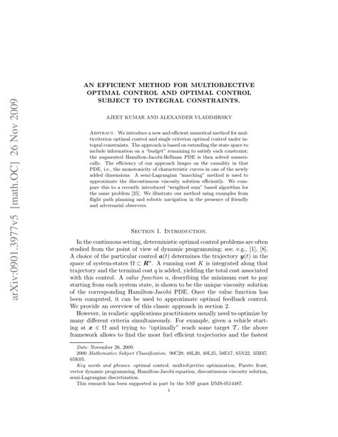 pdf an efficient method for multiobjective optimal control and optimal control subject to