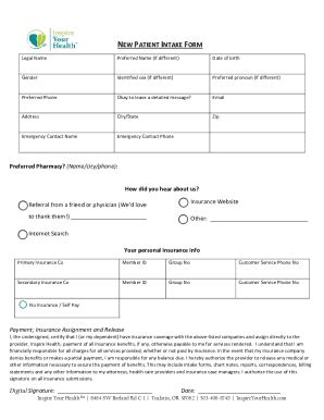 Fillable Online Intake Form Guidance For Providers Fax Email Print