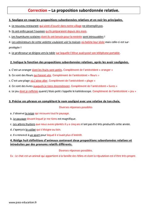 Proposition subordonnée relative 5ème Evaluation à imprimer Pass