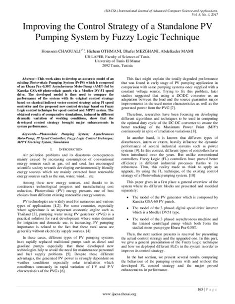 pdf improving the control strategy of a standalone pv pumping system by fuzzy logic technique