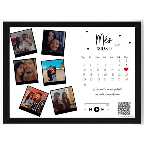 Quadro Fofo Fotos Polaroid e Calendário Mês de Namoro Presente Love