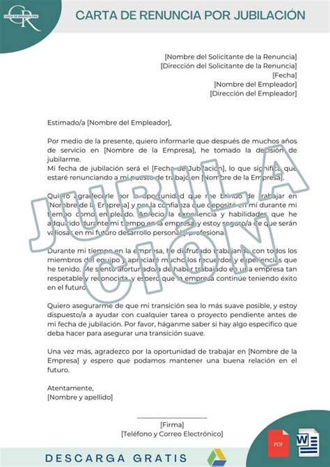 Modelos de Carta de Renuncia por JUBILACIÓN Word PDF