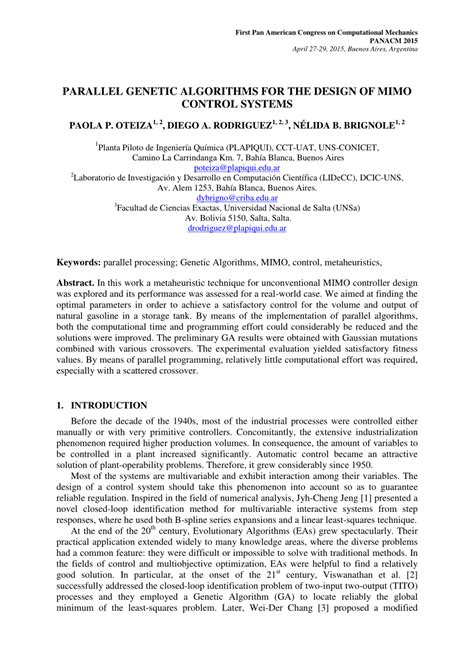 pdf parallel genetic algorithms for the design of mimo control systems