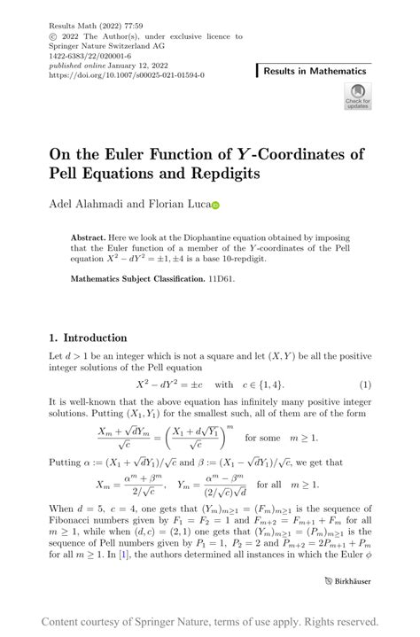 on the euler function of y coordinates of pell equations and repdigits request pdf