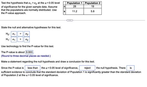 solved test the hypothesis that σ1 σ2 at the α 0 05 level of