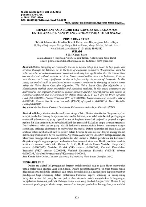 pdf implementasi algoritma naïve bayes classifier untuk analisis sentimen customer pada toko