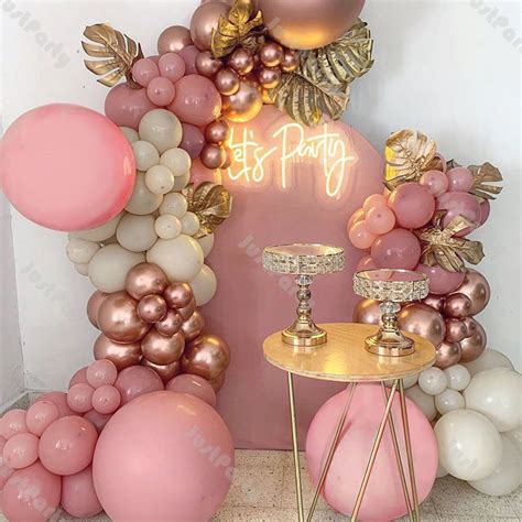 119pcs Dusty Pink And Chrome Rose Gold Balloon Arch Garland Kit Wedding