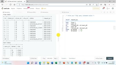 finding cancelled trip rate sql challenge of leetcode hackerrank sql interview question