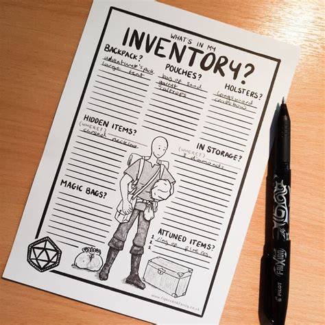 D D Inventory Tracking Sheet Fights And Fancy Rpg