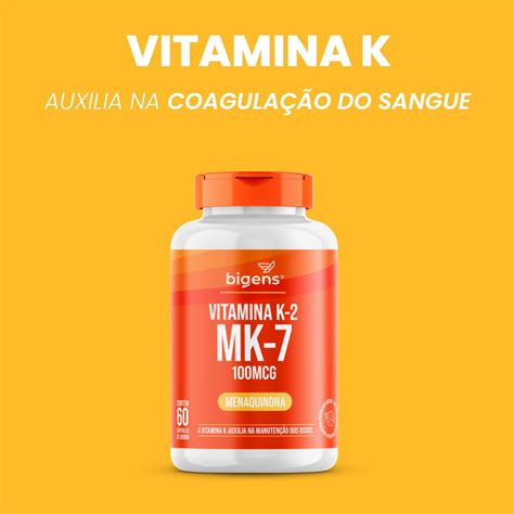 Vitamina K2 MK7 Menaquinona 60 Cápsulas 100mcg Bigens Natuweb