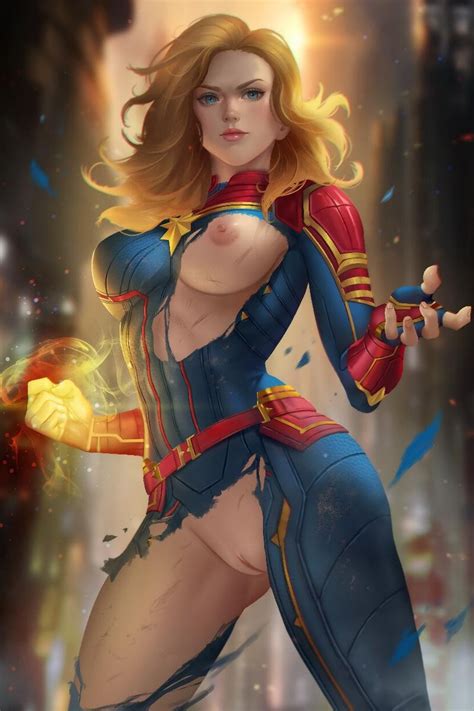 Nopeys Captain Marvel Marvel Highres Tagme 1girl Blonde Hair Blue Eyes Breasts Cleft Of