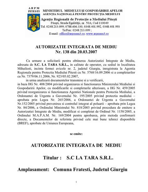 PDF AUTORIZATIE INTEGRATA DE MEDIU Nr 138 Din 20 03arpmag Anpm Ro