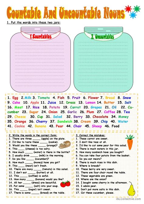 Ejercicio Online De Countable And Uncountable Nouns Para Grade The