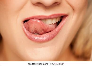 Woman Licking Her Lips Her Tongue Stock Photo Shutterstock