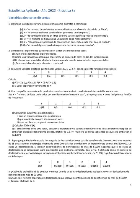 Práctica 3a Trabajo practico 3a 1 Estadística Aplicada Año 2023