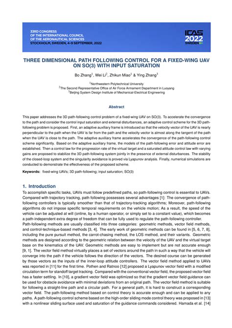 pdf three dimensional path following control for a fixed wing uav on so 3 with input saturation