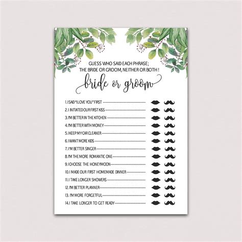 Free Printable Bridal Shower Games He Said She Said