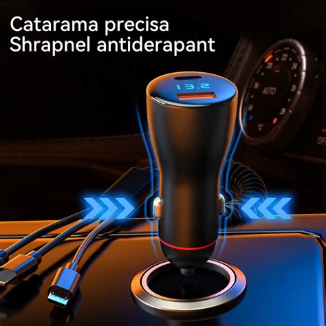 Incarcator Auto Sundiguer Cu Cablu Retractabil 45W Super Fast Charge