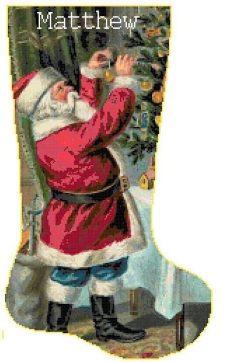 Christmas Stocking Cross Stitch Santa 6 With Name Etsy Christmas