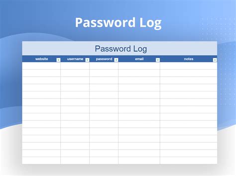 excel of simple password log xlsx wps free templates