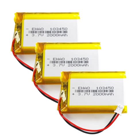 3 PCS 103450 3 7V 2000mAh Lipo Polymer Lithium Rechargeable Battery JST
