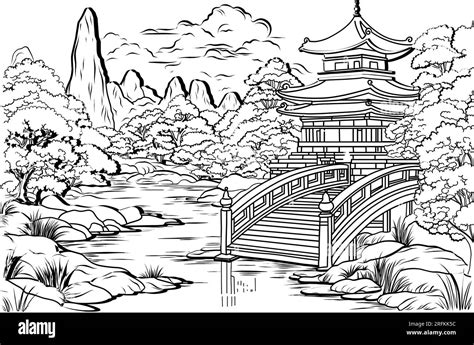 Page De Coloriage Paysage Japonais Coloriage Du Jardin Japonais Image