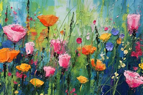 花园中的油画花朵插画图片下载 正版图片600904145 摄图网