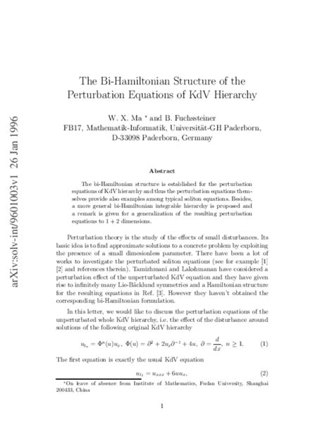 pdf the bi hamiltonian structure of the perturbation equations of the kdv hierarchy benno