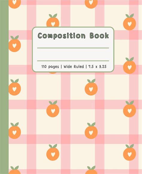 Composition Notebook Wide Ruled Peach Gingham Cute Aesthetic Journal