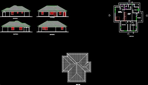 A Three Bedroomed Simple House DWG Plan For AutoCAD Designs CAD