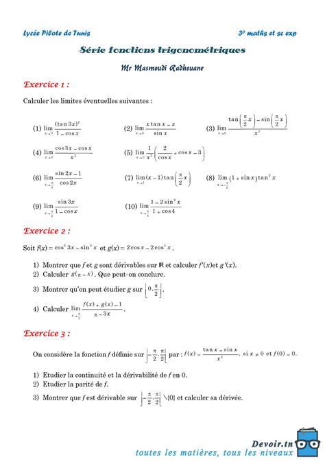 SOLUTION Fonctions Trigonom Triques Pilote Studypool