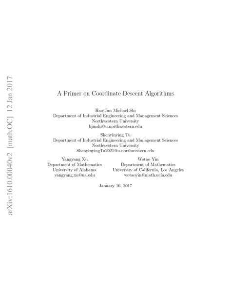 a primer on coordinate descent algorithms deepai