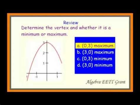 determine minimum maximum vertex and zeros given the graph instructional video for 9th 12th