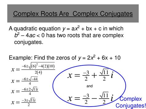 ppt using the quadratic formula to find complex roots including complex conjugates
