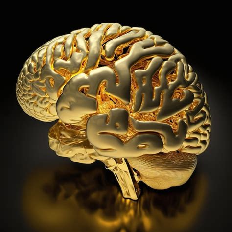 Cérebro humano feito de design de ilustração de metal dourado em 3d e