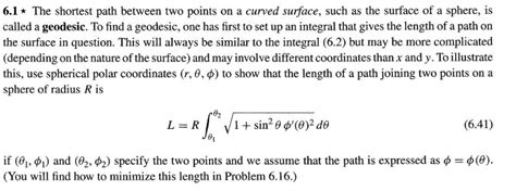 solved 6 1 the shortest path between two points on a curved