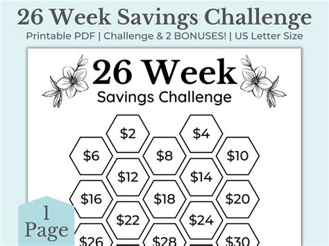 26 Week Biweekly Savings Challenge Printable 26 Week Savings Tracker 26