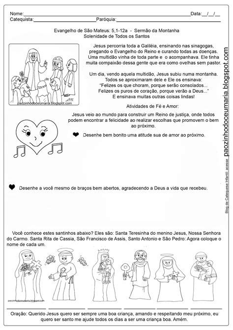 Pãozinho do Céu Evangelho Mateus 5 1 12 Solenidade de todos Santos