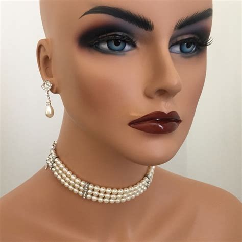 Pearl Choker Necklace Set 3 Strands Ivory Crystal Glass Pearls Etsy UK