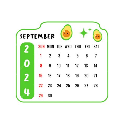 Calendario Septiembre 2024 Vector PNG Dibujos Septiembre 2024