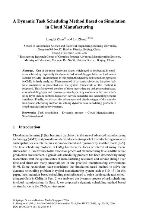 pdf a dynamic task scheduling method based on simulation in cloud manufacturing