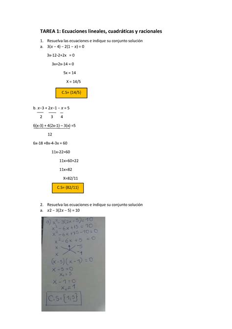 Ecuaciones Lineales Cuadraticas Y Racionales Semana 1 TAREA 1