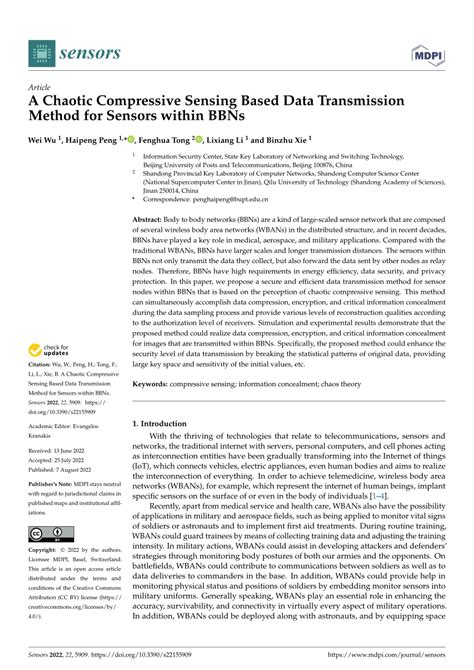 pdf a chaotic compressive sensing based data transmission method for sensors within bbns