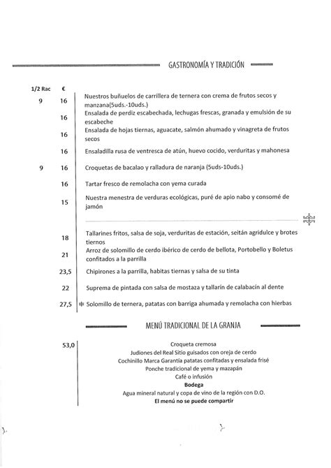 Menu 2024 Restaurante Parador De La Granja In La Granja De San