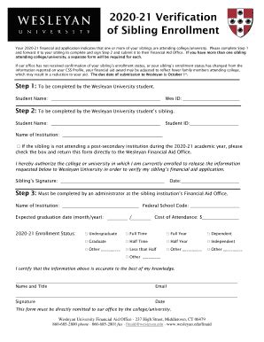 Fillable Online Sibling Enrollment Verification Form Fairfield