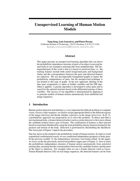 pdf unsupervised learning of human motion models